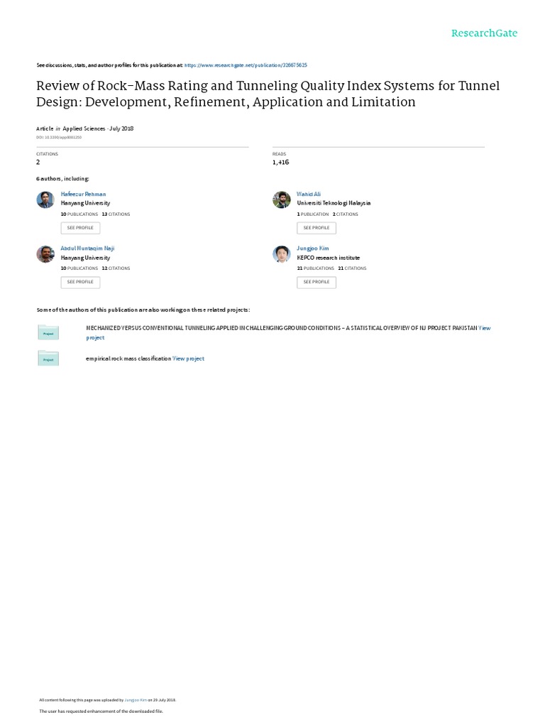 Eview of Rock-Mass Rating and Tunneling Quality Index | PDF | Materials | Engineering