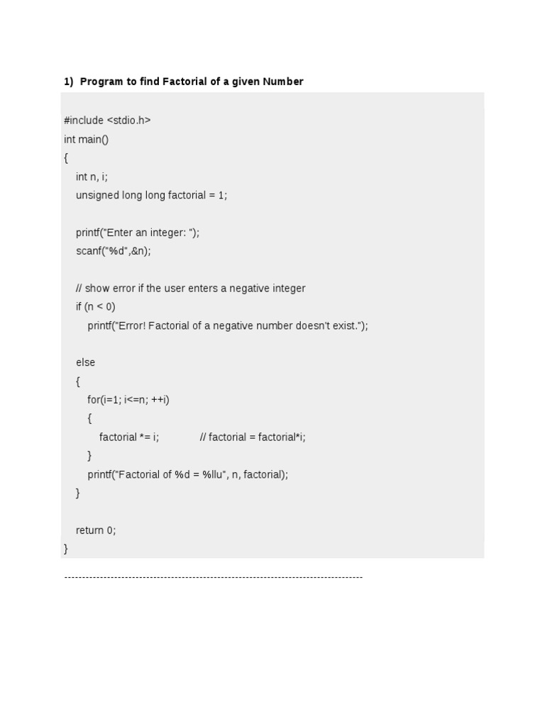 1) Program To Find Factorial of A Given Number | PDF | Mathematical ...