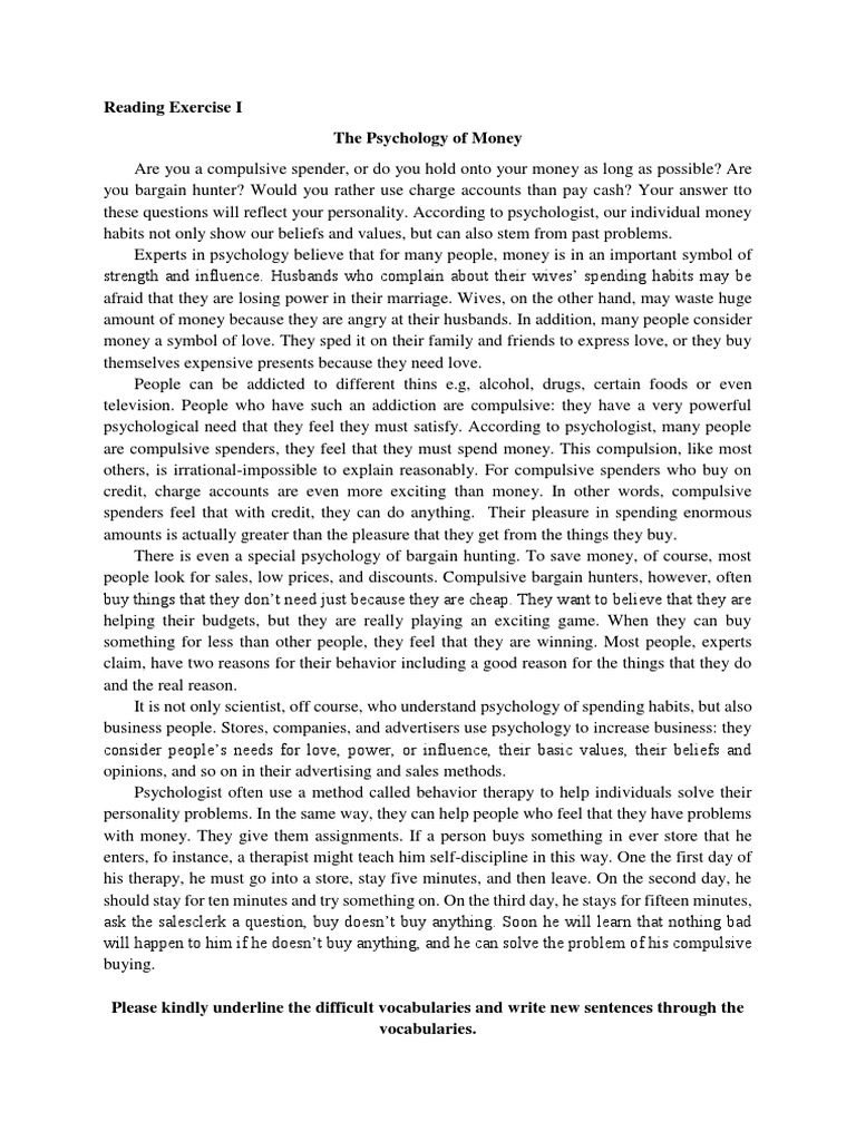 Reading Exercise I The Psychology of Money | PDF | Money | Psychology