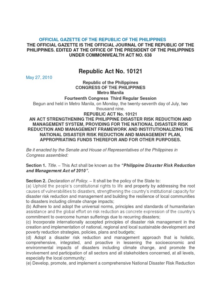 Republic Act No. 10121: Official Gazette of The Republic of The ...
