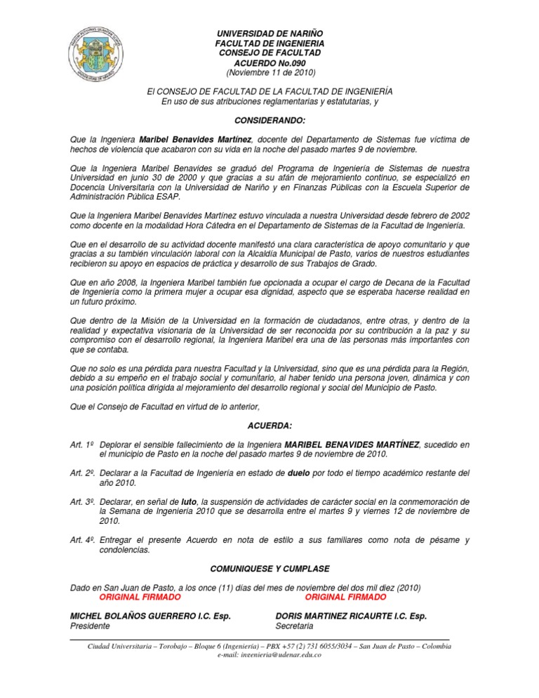 Homenaje a Maribel Benavides en Udenar | PDF | Universidad | Ingeniería