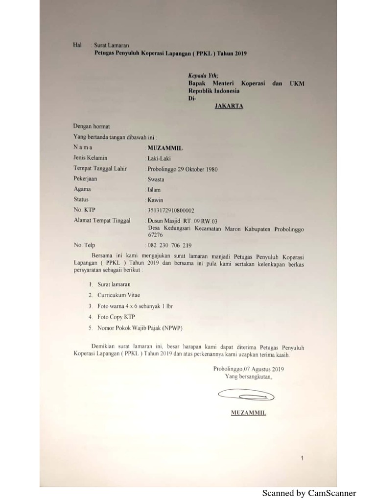 Surat Lamaran PPKL | PDF