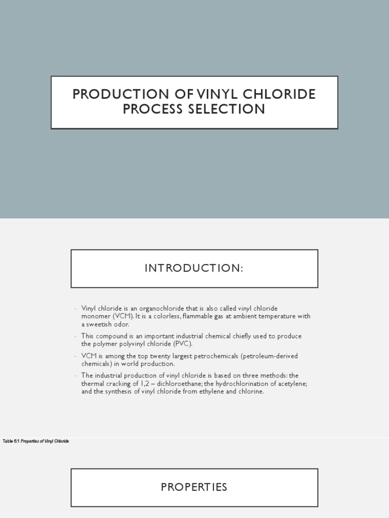Production of Vinyl Chloride Process Selection | PDF | Polyvinyl ...