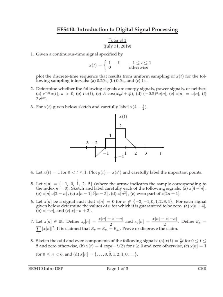Tutorial 1 | PDF | Discrete Time And Continuous Time | Digital Signal Processing