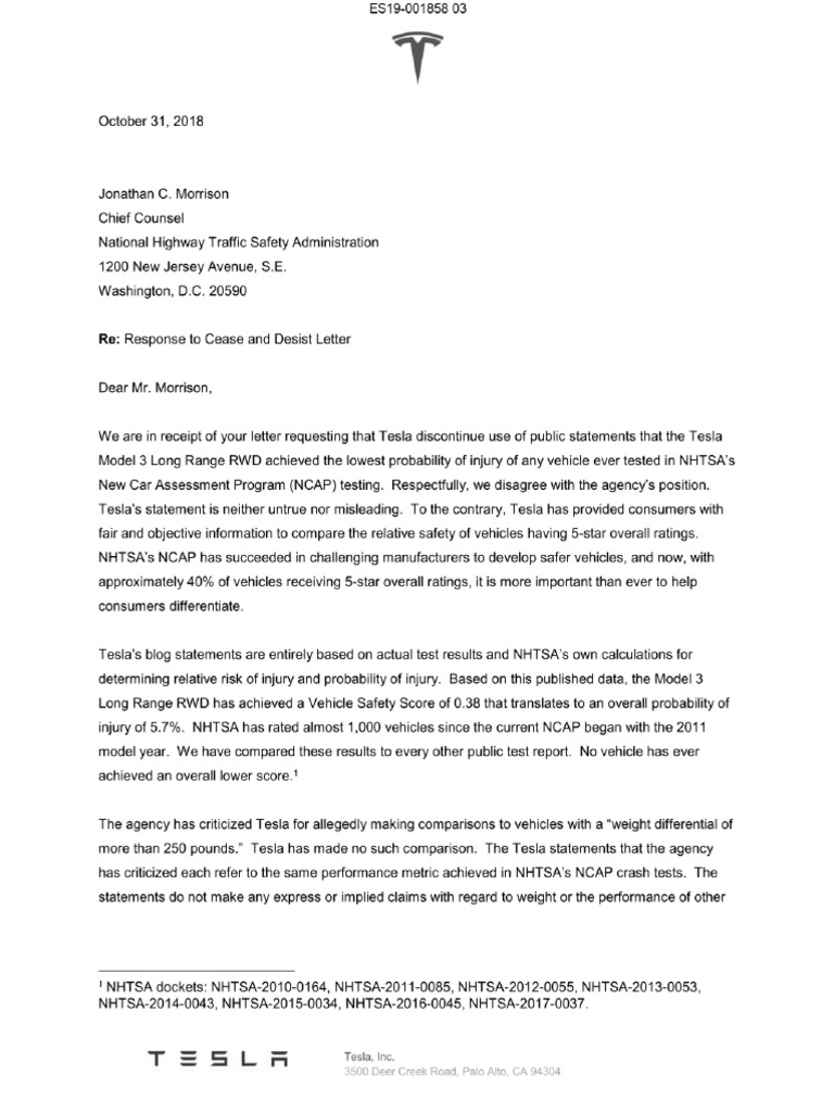 Tesla Model 3 Safety Claims - Response | PDF