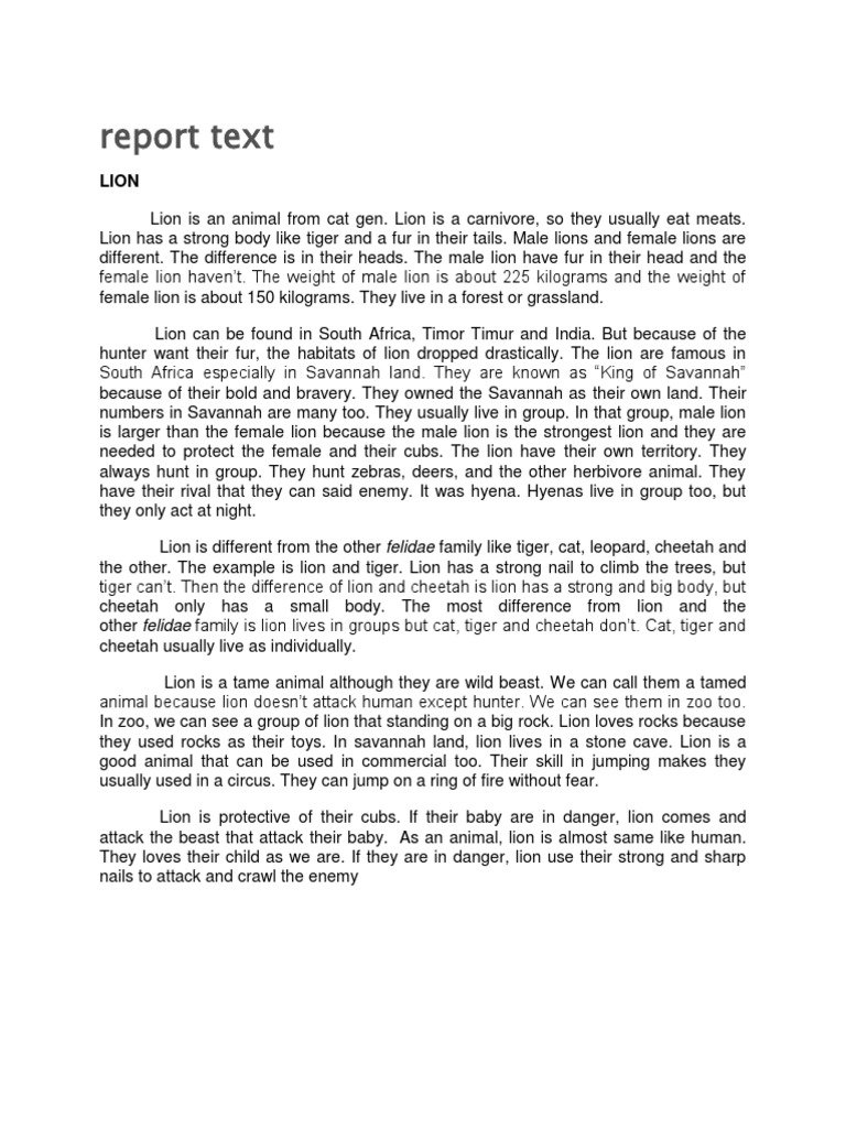 Report Text | PDF | Lion | Felidae