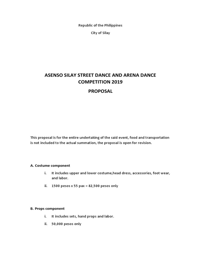 Asenso Silay Street Dance and Arena Dance Competition 2019 Proposal | PDF
