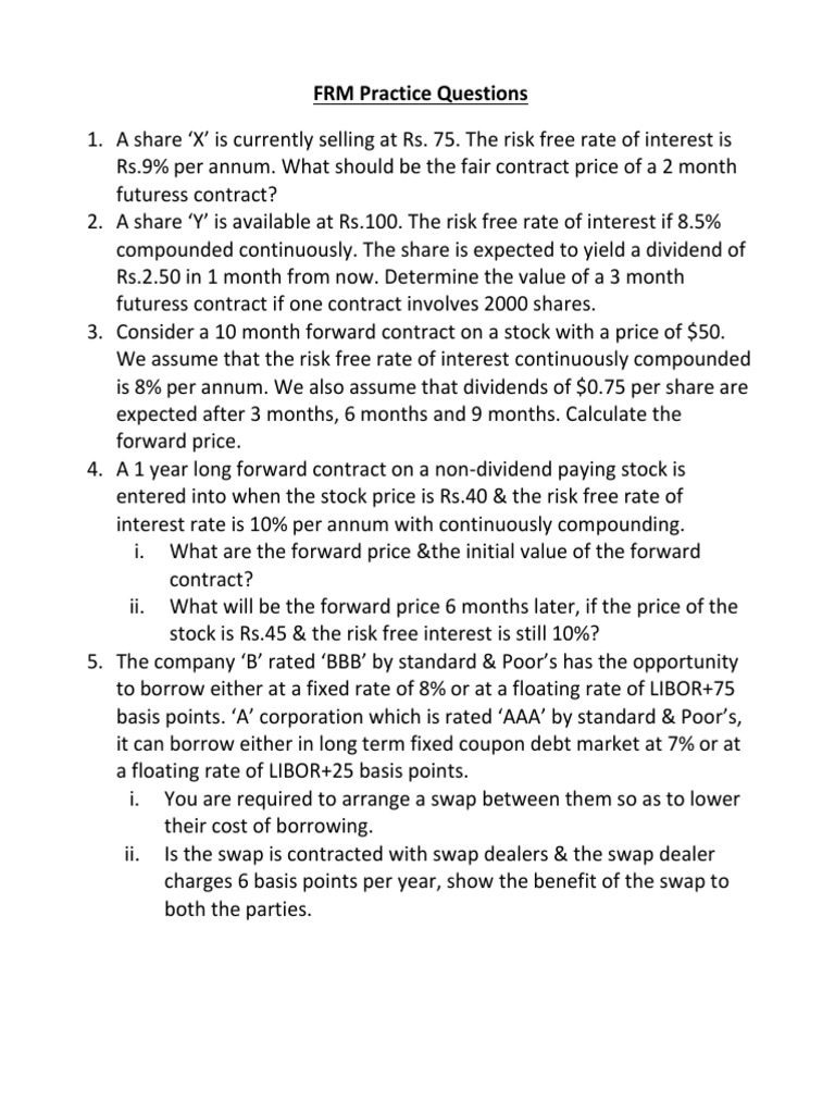 FRM Practice Questions | Download Free PDF | Option (Finance) | Futures ...