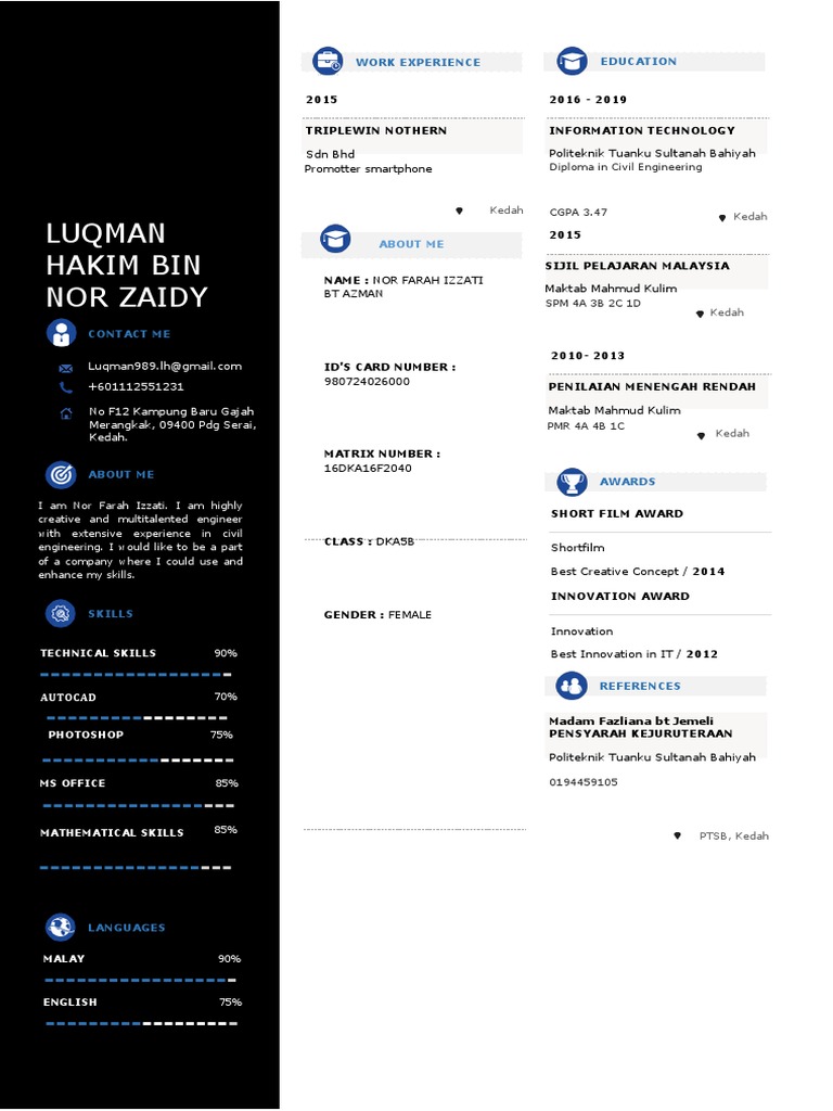 Luqman Hakim Bin Nor Zaidy: Work Experience Education | PDF | Career ...
