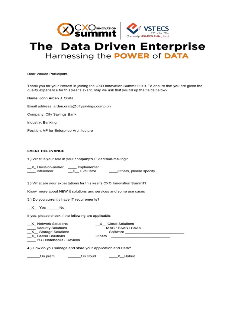 CXO Summit Form | PDF | Cloud Computing | Information Technology