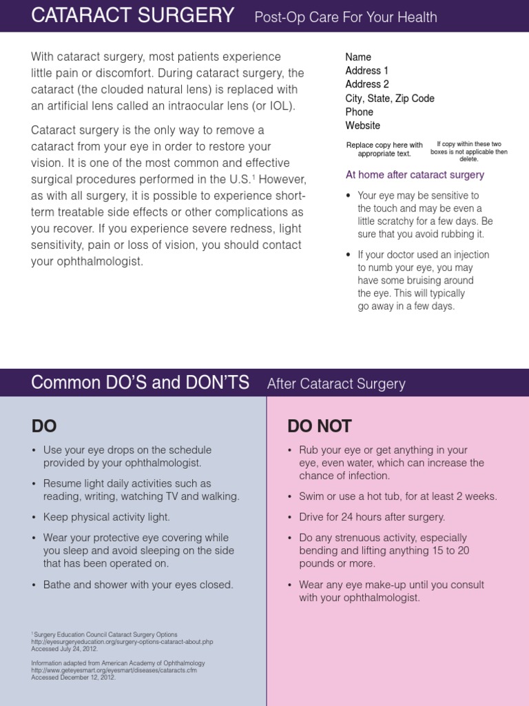 Cataract Patient Education and Instruction English Customizable | PDF ...