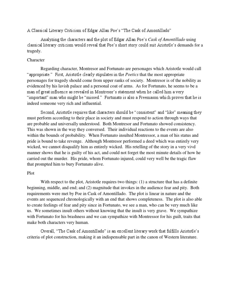 A Classical Literary Criticism of Edgar Allan Poe's The Cask of ...