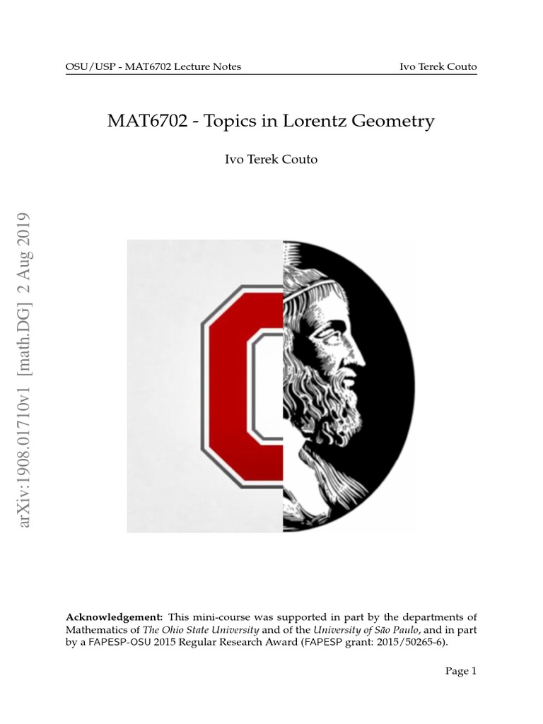 MAT6702 - Topics in Lorentz Geometry: Ivo Terek Couto | PDF | Linear Subspace | Vector Space