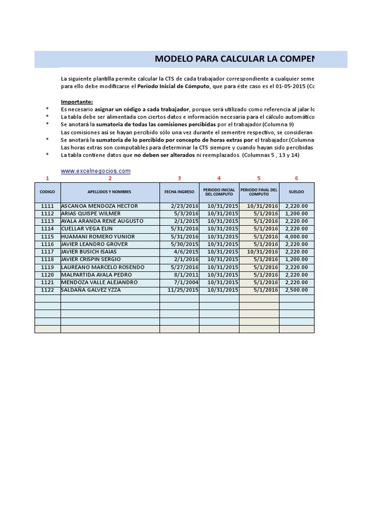 Plantilla para Calculo de CTS | PDF | Sueldos y salarios | Compensación laboral