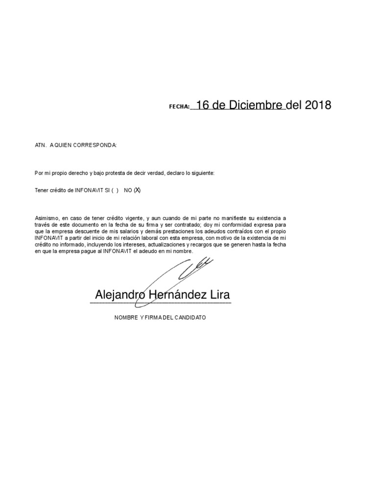 Carta Compromiso de Infonavit | PDF