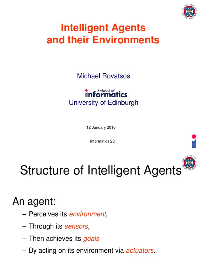 Intelligent Agents and Their Environments: Michael Rovatsos | PDF | Cybernetics | Cognitive Science
