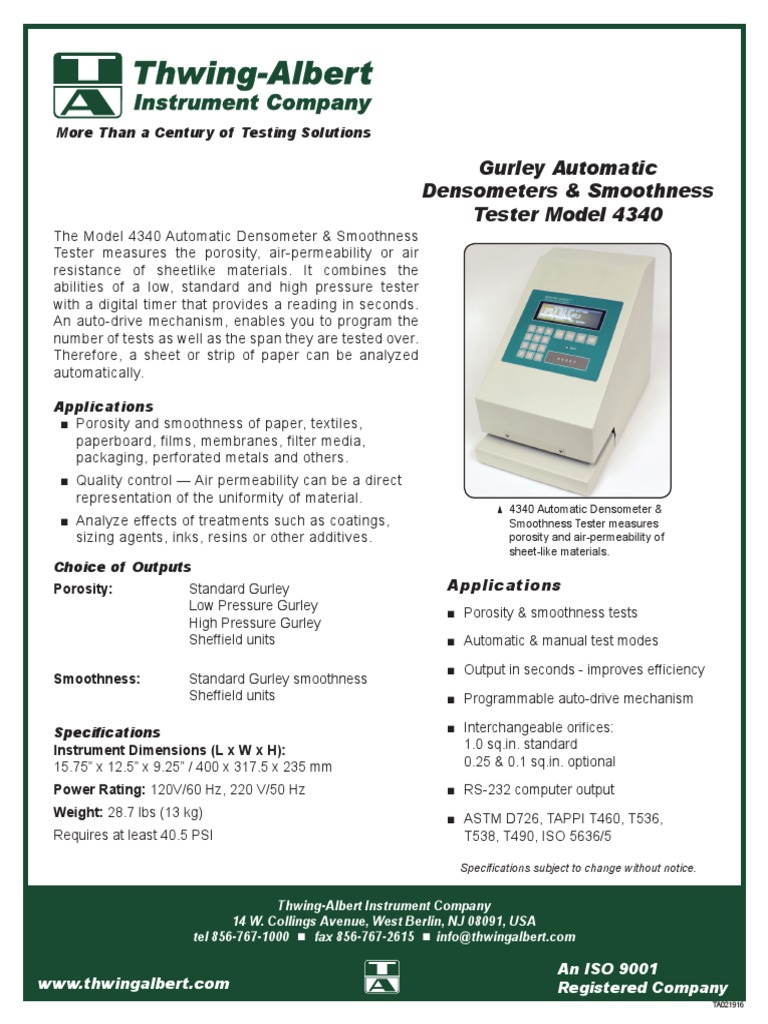 Brochure 4340 Densometer | PDF | Materials | Manufactured Goods