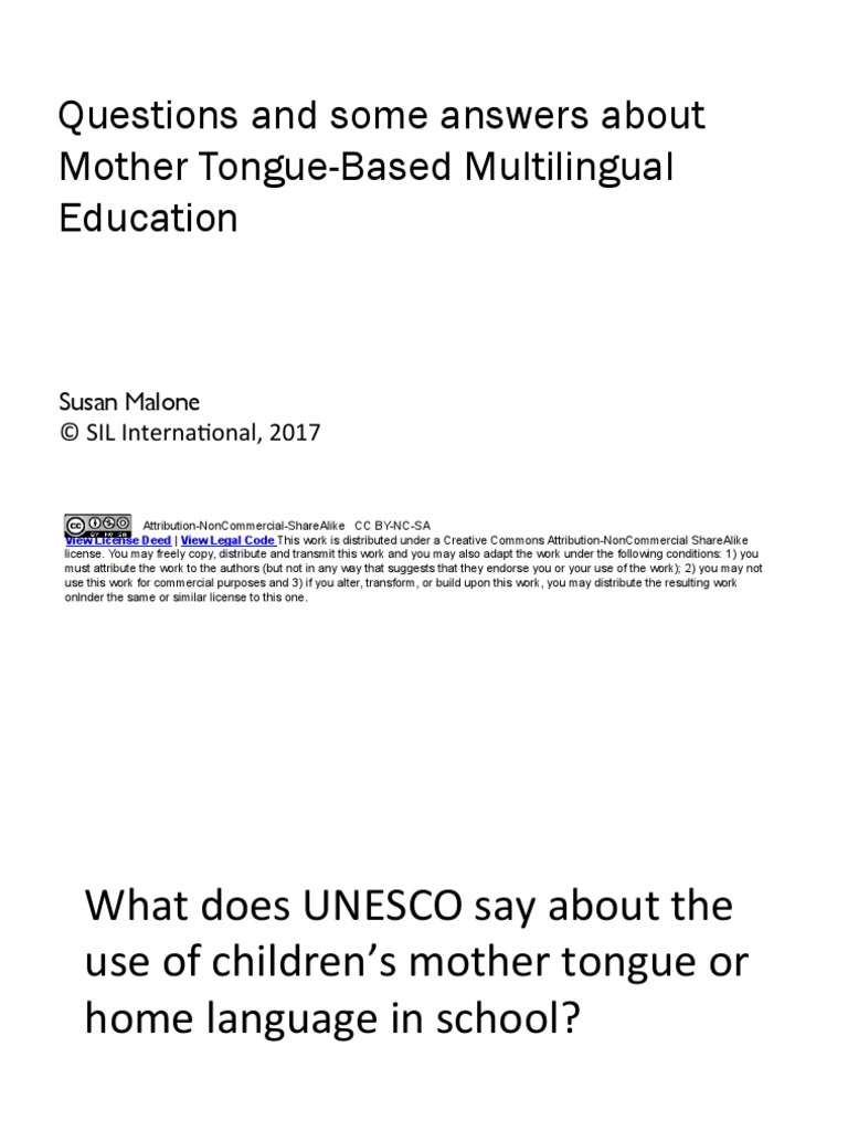 Questions and Some Answers About Mother Tongue-Based Multilingual Education | PDF | Second ...