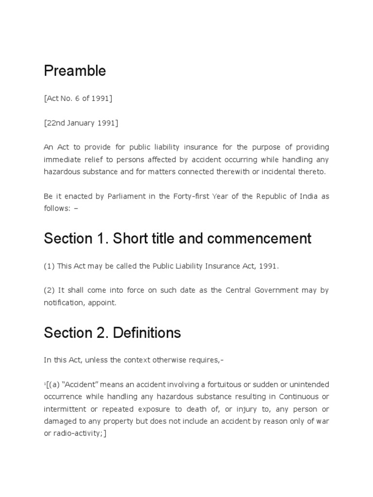 Public Liability Insurance Act 1991 | PDF | Liability Insurance | Insurance