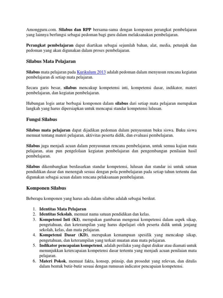 Panduan Lengkap Silabus dan RPP | PDF