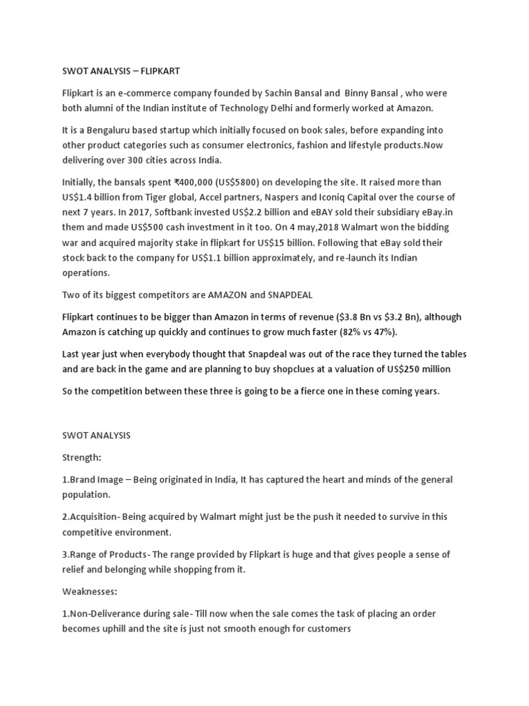 Swot Analysis - Flipkart | PDF | Business | Market (Economics)