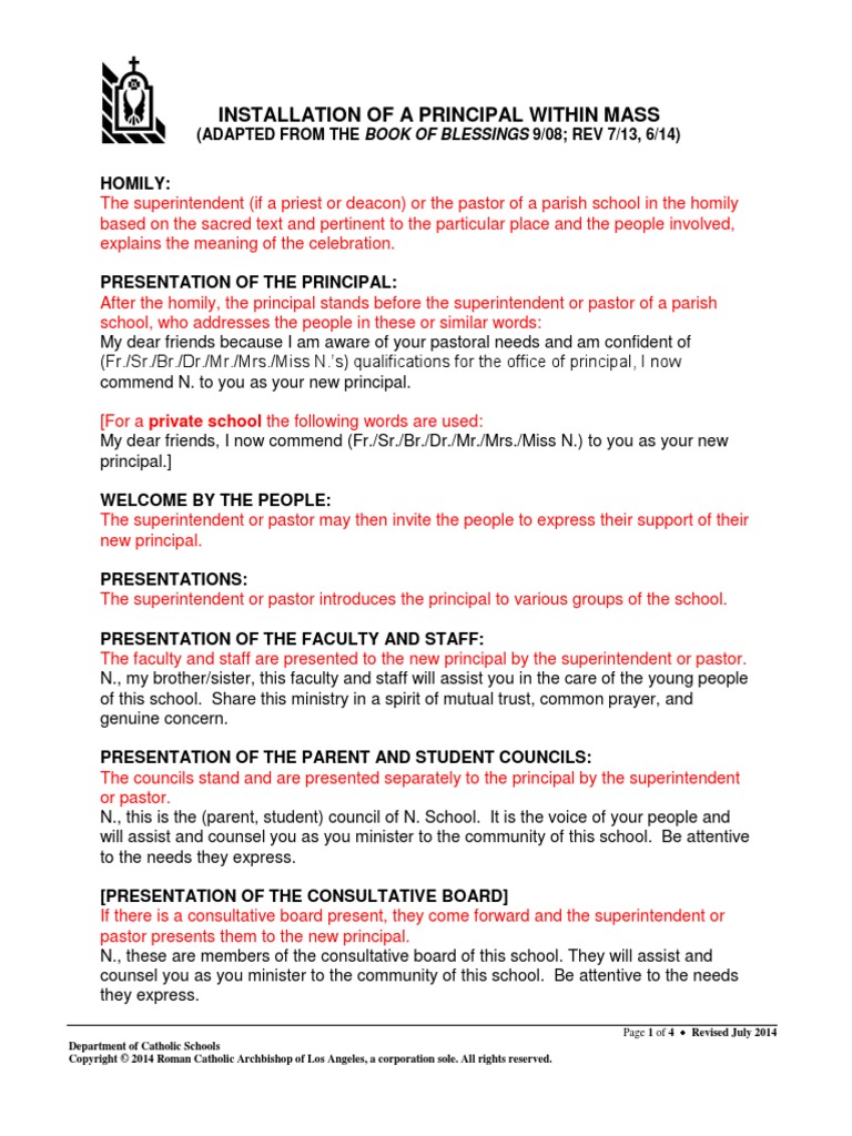 Installation of A Principal Within Mass PDF | PDF | God The Father ...