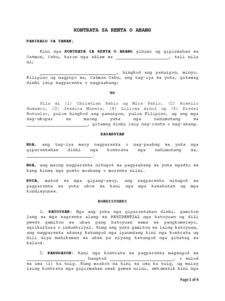 Kasabutan Sa Renta - Draft | PDF