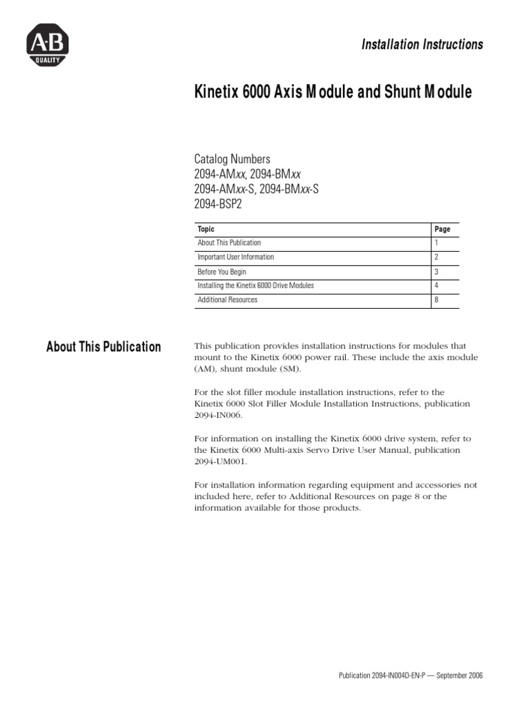 Kinetix6000 Axis Module Shunt Module | PDF | Electrostatic Discharge ...