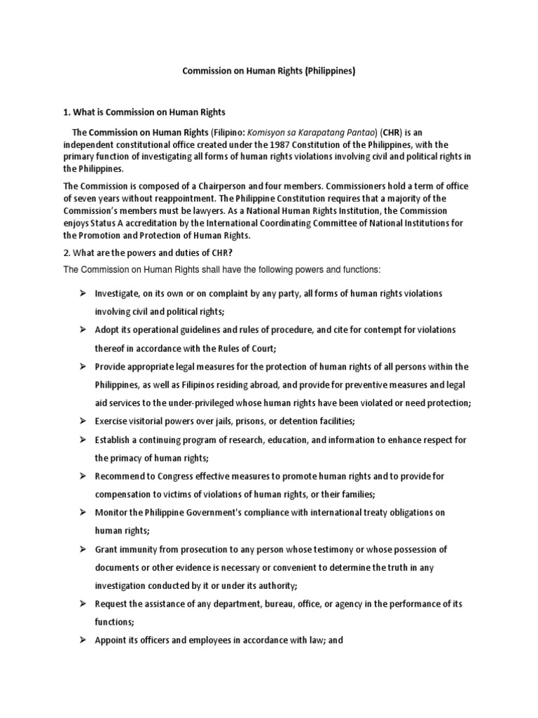 Commission On Human Rights | PDF | Human Rights | Government And Personhood