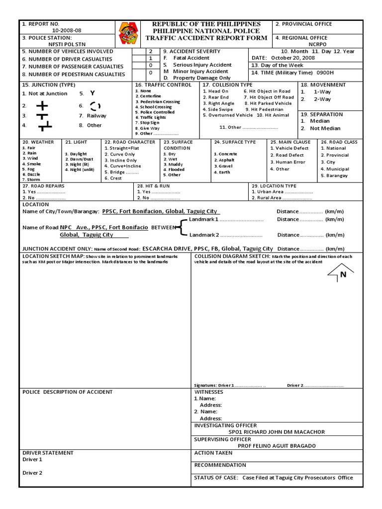 Republic of The Philippines Philippine National Police Traffic Accident ...