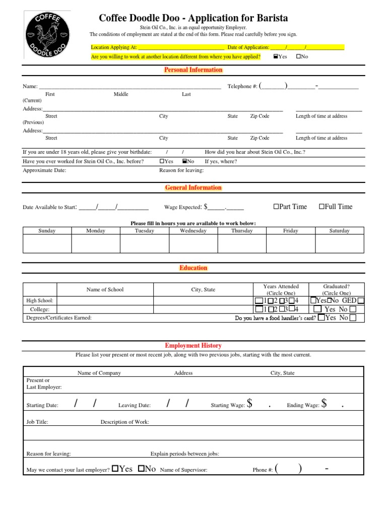 Barista Applicationform | PDF | Employment | Government