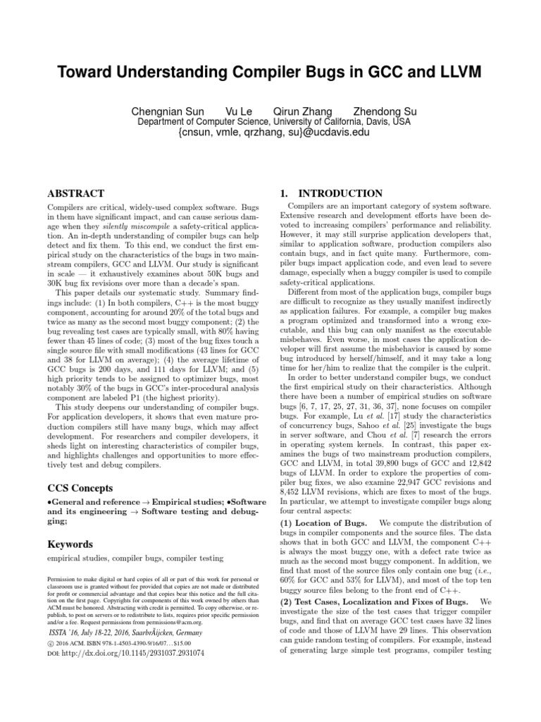 Toward Understanding Compiler Bugs In Gcc And Llvm Download Free Pdf Software Bug Compiler