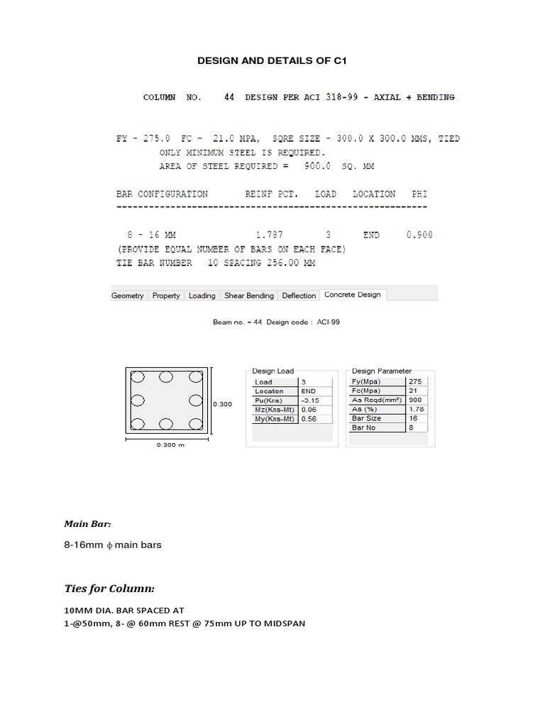 Design and Details of Column C1 and C2 | PDF