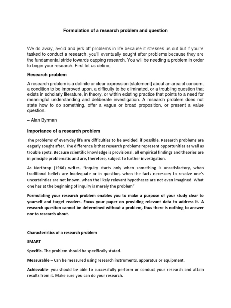 Formulation of A Research Problem and Question | PDF | Question ...