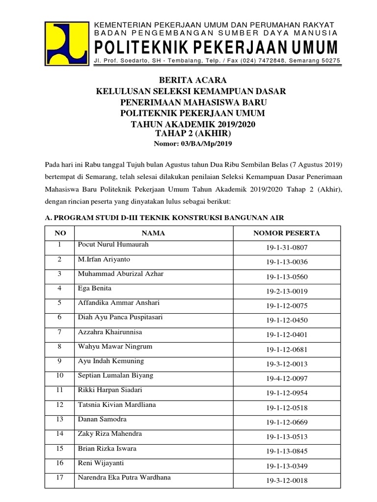 BA Kelulusan SKD Tahap 2 | PDF