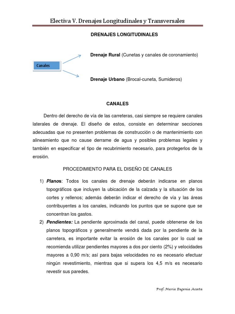 Drenajes Longitudinales Rurales | PDF | Drenaje | Canal