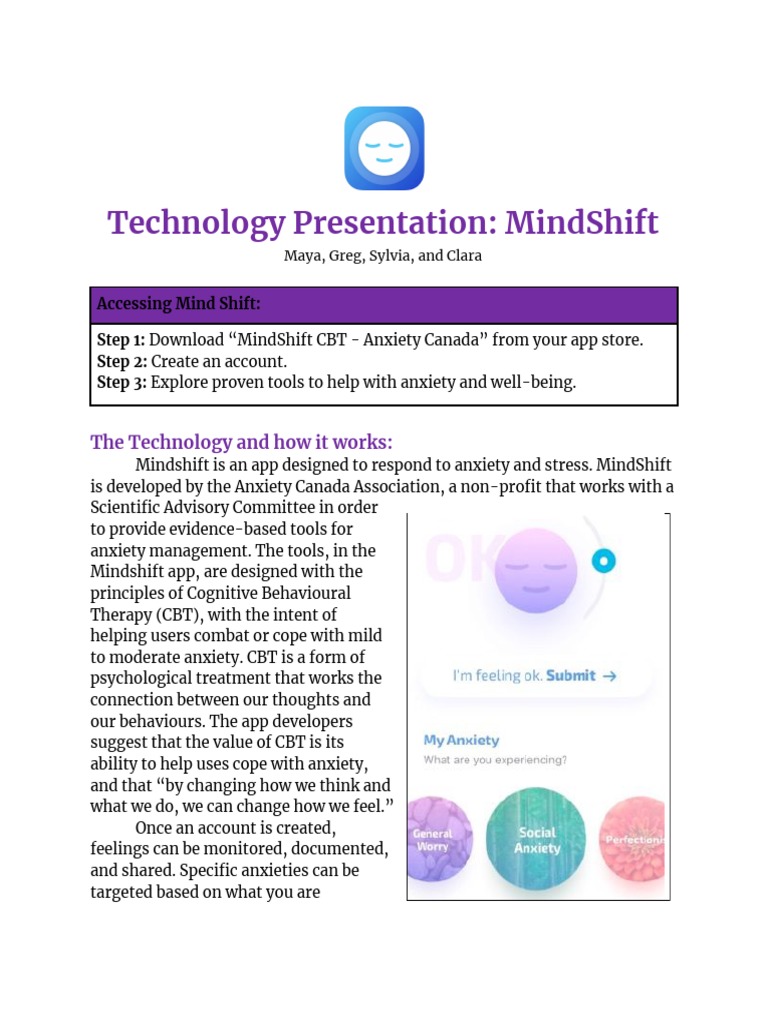 Technology Presentation Mindshift | PDF | Cognitive Behavioral Therapy ...