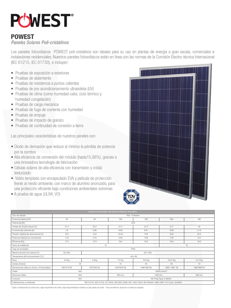 Paneles Solares Powest Fichas Técnicas - pdf-1 | Descargar gratis PDF ...