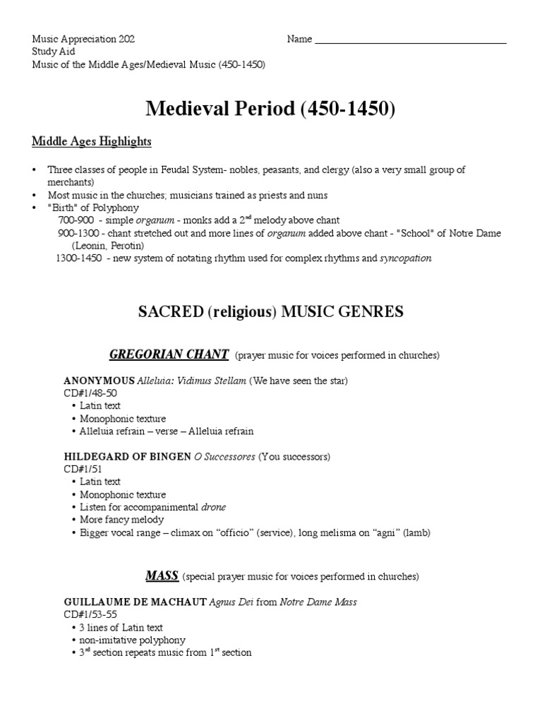 Medieval Period (450-1450) : SACRED (Religious) MUSIC GENRES | PDF ...