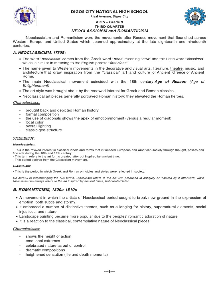 ARTS 9 3rd Quarter Module | PDF | Romanticism | Classicism