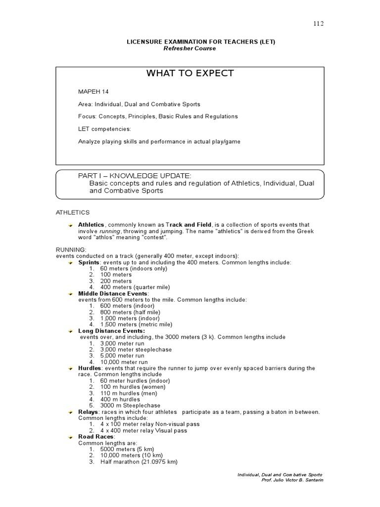 PE LET Individual Dual and Combative Sports With Out TOS | PDF | Track ...