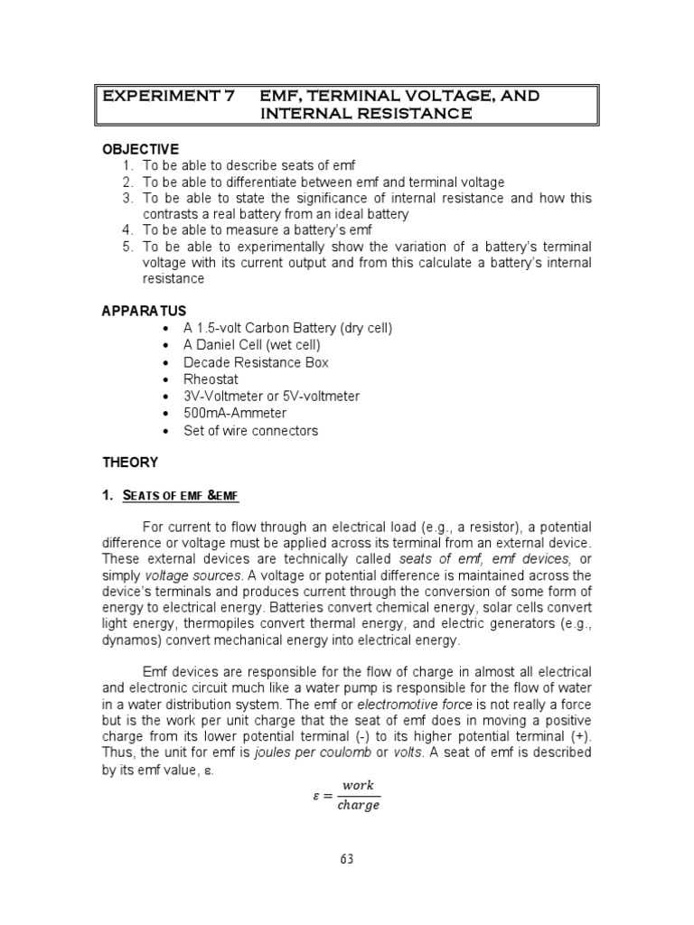 EMF Terminal Voltage | PDF | Rechargeable Battery | Voltage