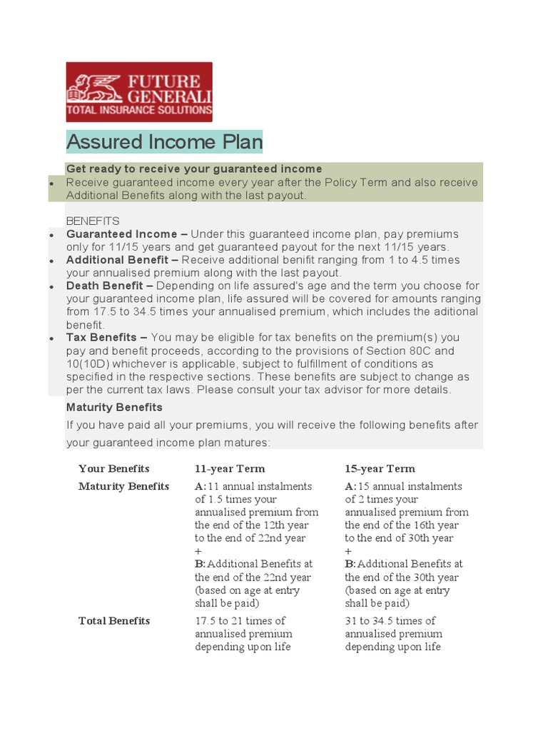 Assured Income Plan | PDF | Insurance | Taxation