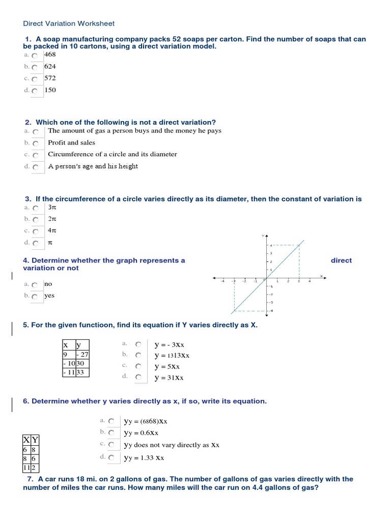 Direct Variation Worksheet | PDF | Mathematical Analysis | Mathematical ...