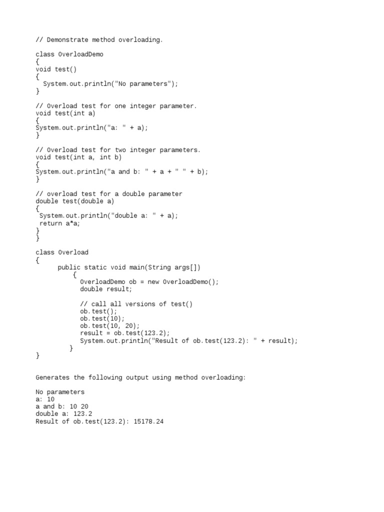 Method Overloading Program Pdf Parameter Computer Programming Integer Computer Science