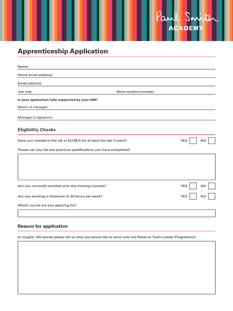 Apprentice Application Form 000322 | PDF | Career & Growth