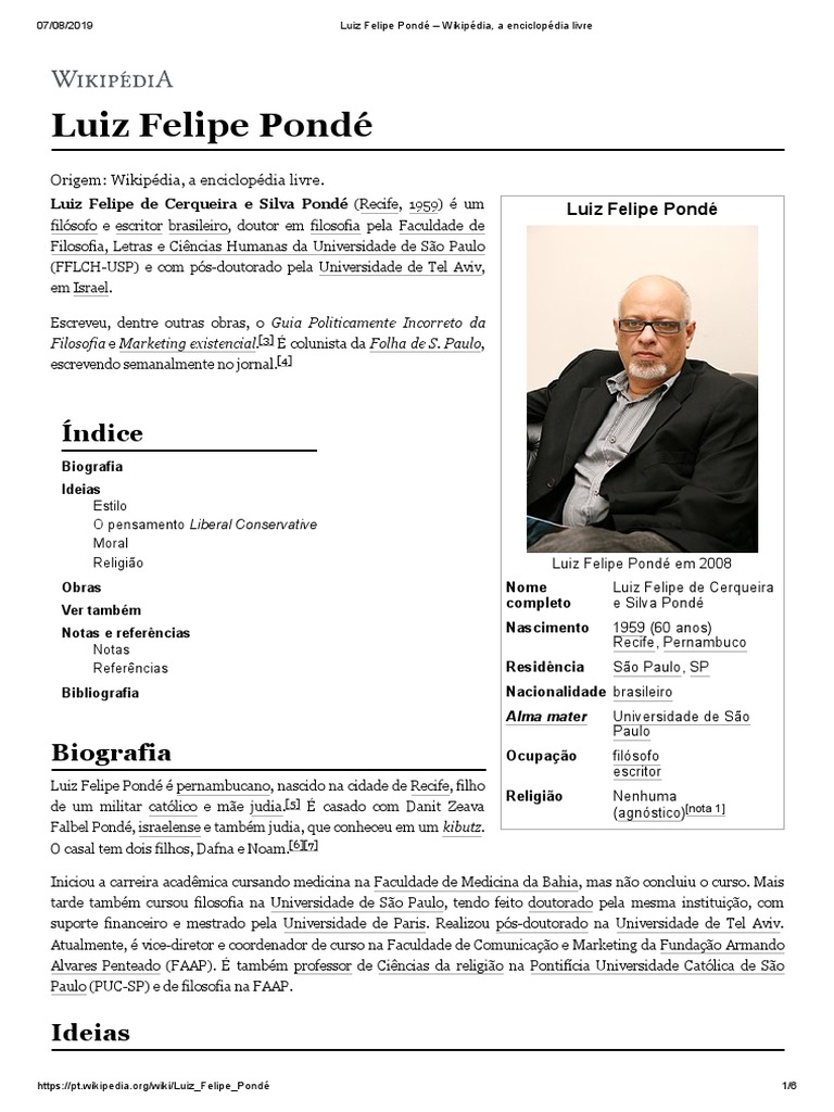 Biografia de Luiz Felipe Pondé | PDF | Teorias filosóficas | Science