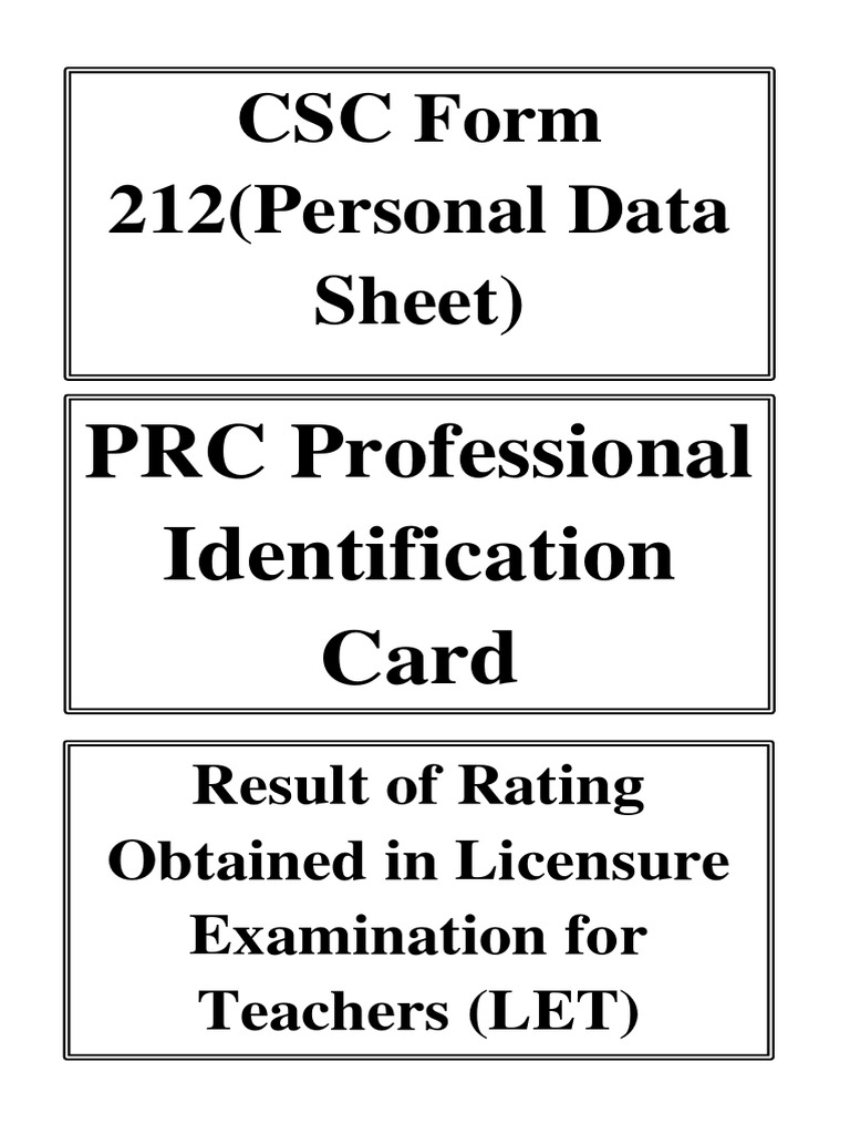 CSC Form 212 (Personal Data Sheet) : PRC Professional Identification | PDF