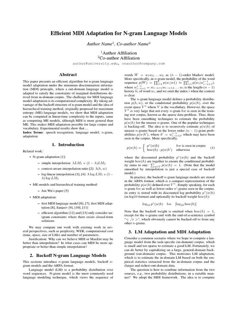 Efficient MDI Adaptation For N-Gram Language Models | PDF | Time Complexity | Cybernetics