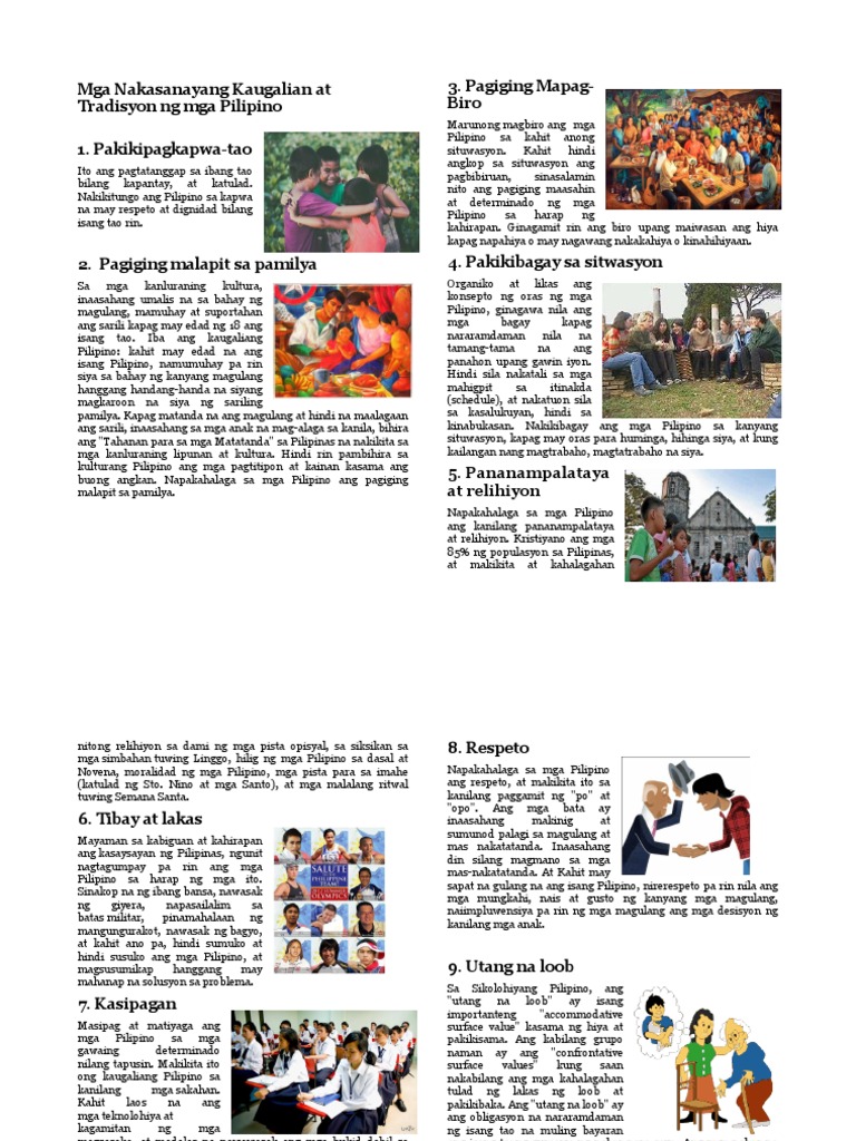 Mga Nakasanayang Kaugalian at Tradisyon NG Mga Pilipino | PDF